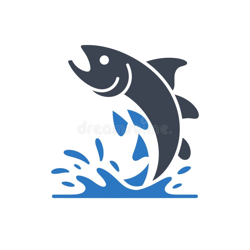 Fish Jumping Splash Icon stock vector. Illustration of jumping - 384694463