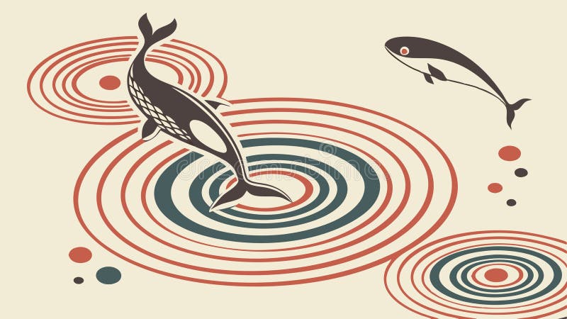 Fish Jumping from Water Creating Ripples Graphic, Vector Design ...