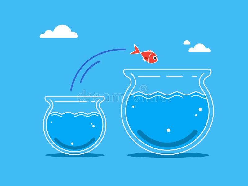 A Fish Jumps into a Large Aquarium Bowl. Vector Illustration Stock ...