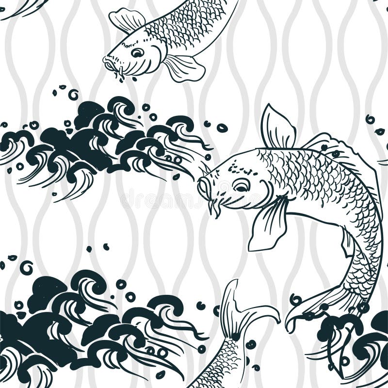 Koi Fish Vector Japanese Chinese Seamless Pattern Design Gold Black ...