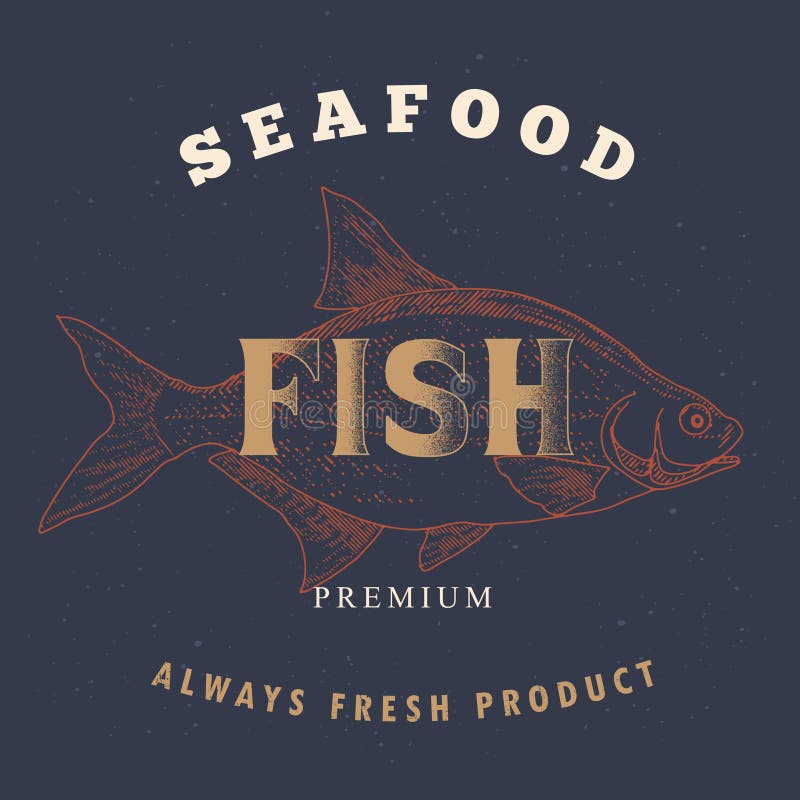 Fish Label in the Style of an Old Worn Engraving Stock Vector ...