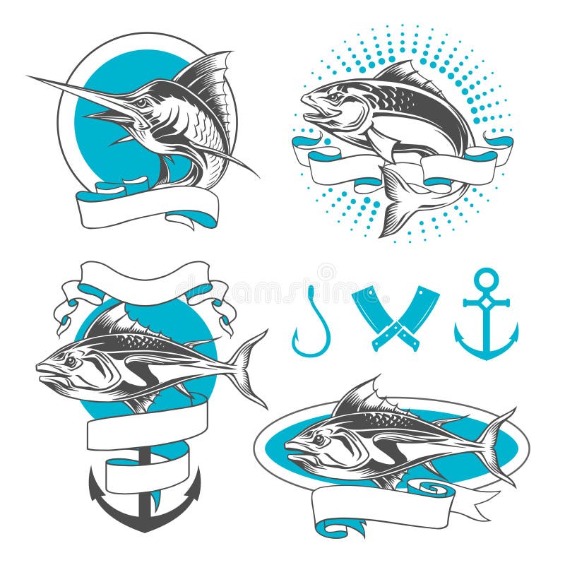 Fish Labels Set. Abstract Vector Packaging Design Layouts Collection ...