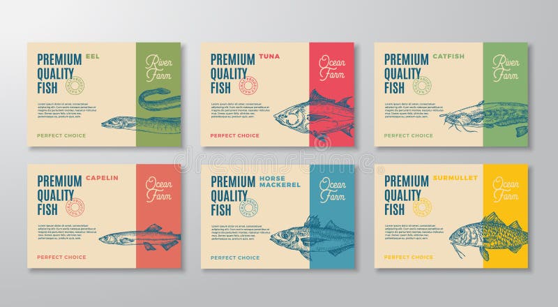 Fish Labels Set. Abstract Vector Packaging Design Layouts Collection ...