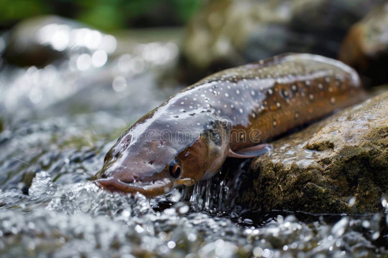 A Fish Laying on a Rock in the Water, Suitable for Nature and Aquatic ...