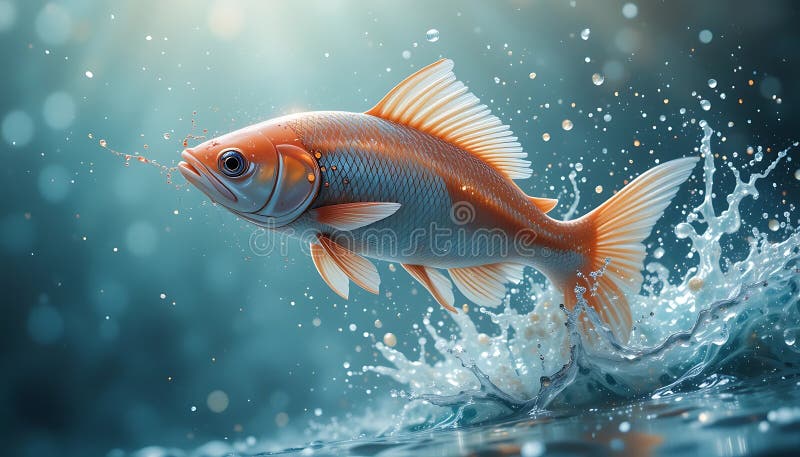 Fish Leaping from Water Creates Splashing Effect in Aquatic Scene Stock ...