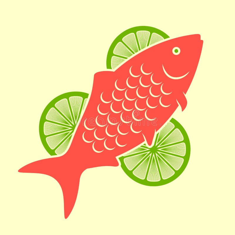 Fish and Lime Slice. Flat Style Vector Stock Vector - Illustration of ...