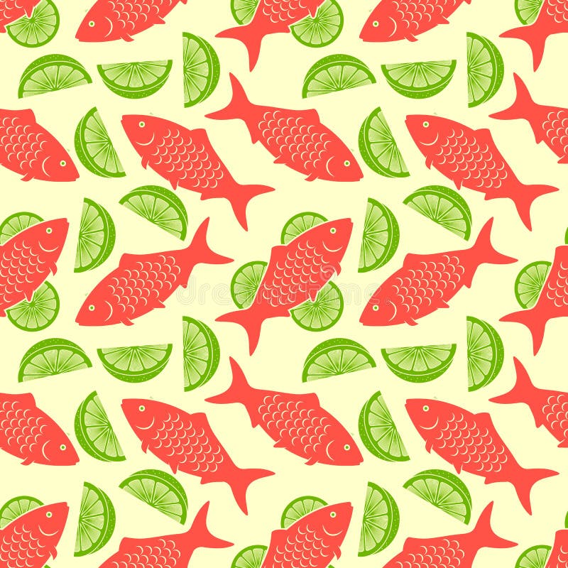 Fish and Lime Slices Seamless Pattern. Flat Vector Stock Vector ...