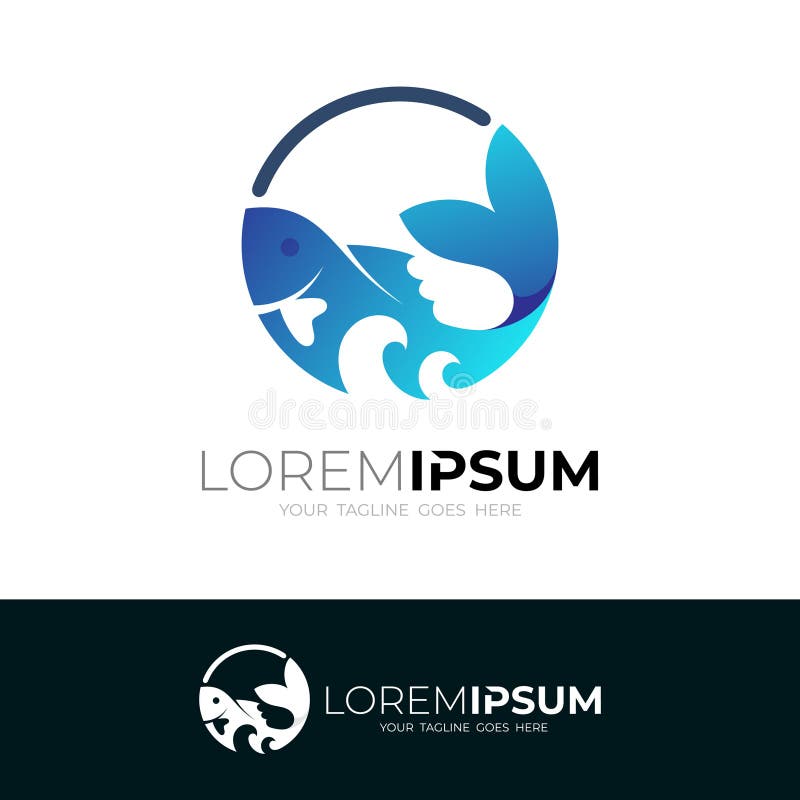 Fish Logo with Circle Design Template, Marine Life Design, Blue Stock ...