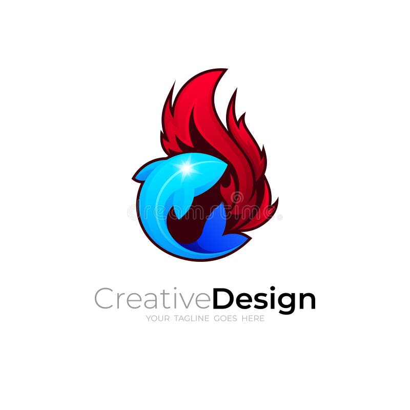 Fish and Fire Logo Vector. 3d Colorful Logo Stock Vector - Illustration ...