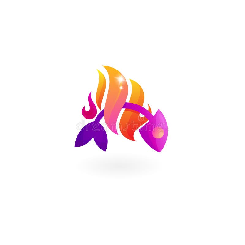 Fish Logo and Fire Design Combination, Restaurant Icon, Food Stock ...