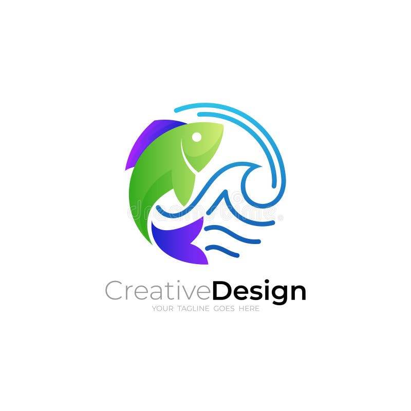 Fish Logo and Globe Design Combination, Marine Life Icons Stock Vector ...