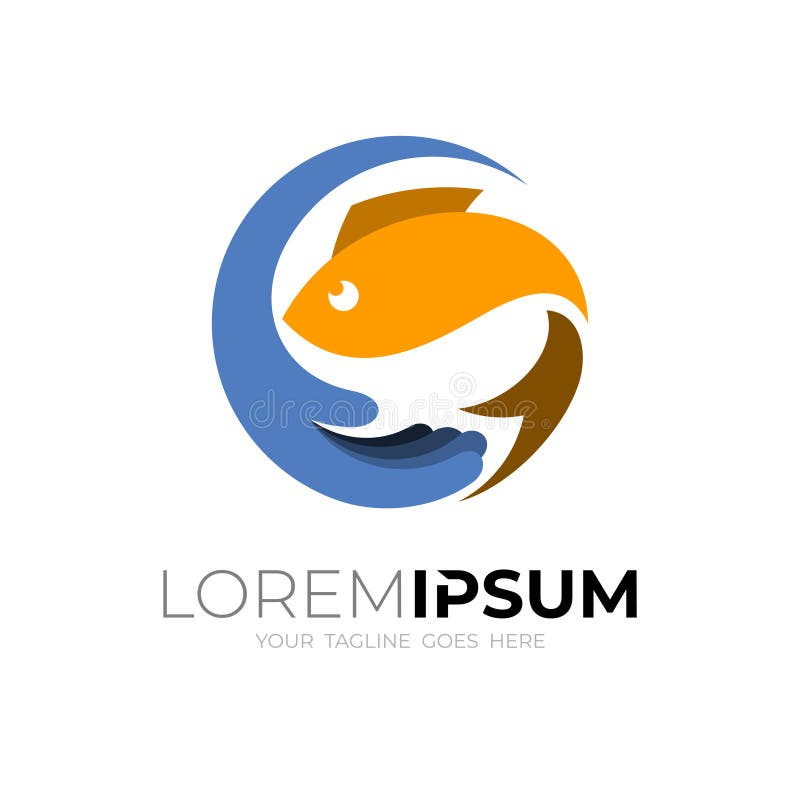 Fish Logo and Hand Design Combination, Circle Icon Template Stock ...