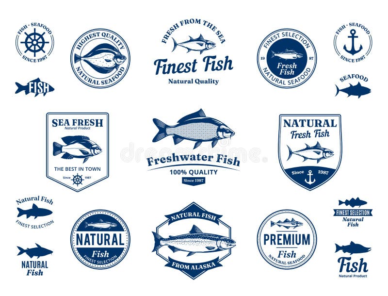 Fish Logo, Labels and Design Elements Stock Vector - Illustration of ...