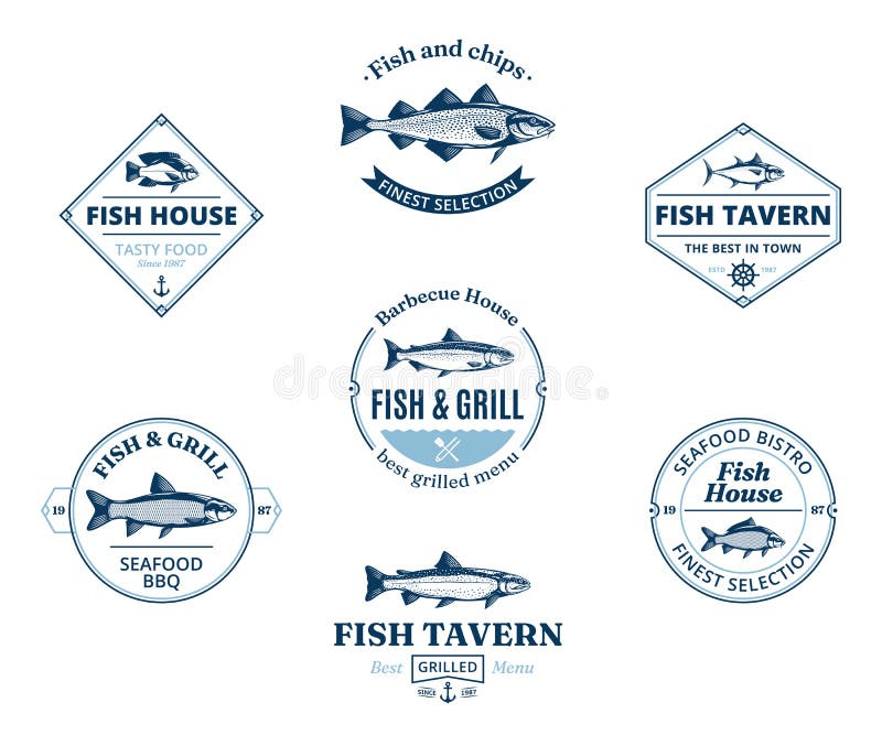 Fish Logo, Labels and Design Elements Stock Vector - Illustration of ...