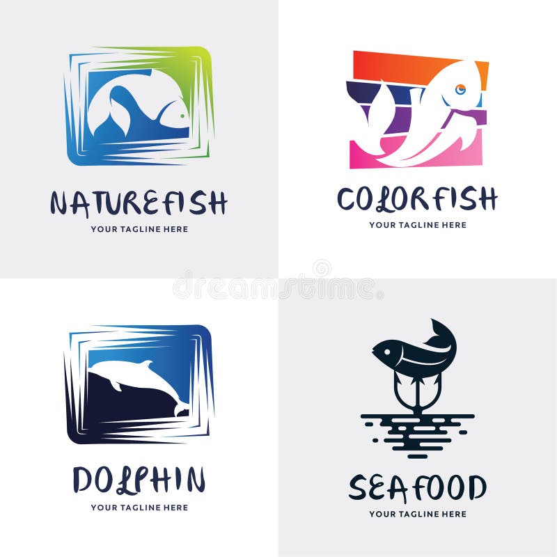 Fish Logo Set Design Template Collection Stock Vector - Illustration of ...
