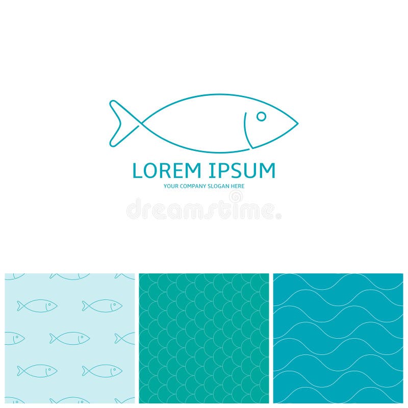 Fish Logo Template and Seamless Patterns Stock Vector - Illustration of ...