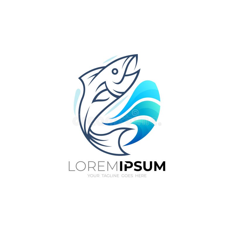 Fish Logo and Water Wave Design Combination, Marine Life Stock ...