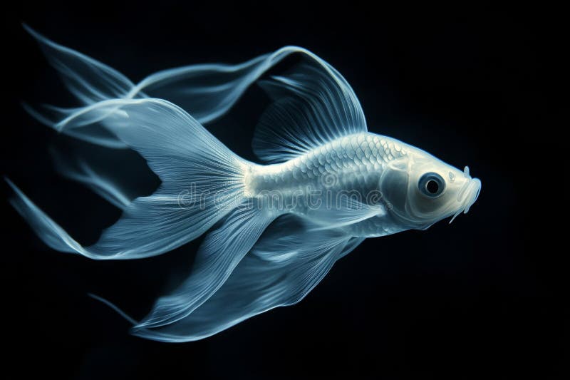 Fish with a Long Tail is Swimming in a Dark Blue Background Stock ...