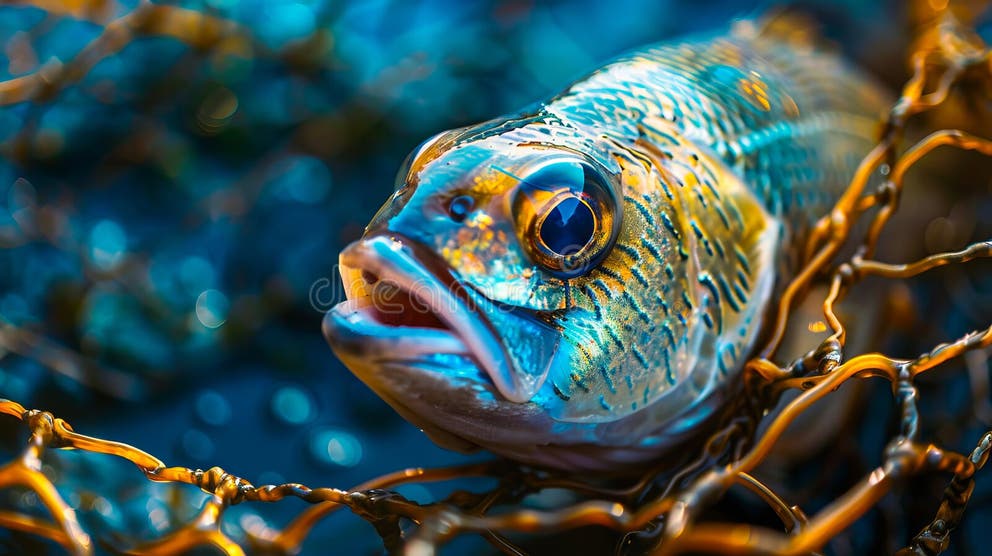 A Fish is Looking at the Camera through a Net Stock Photo - Image of ...
