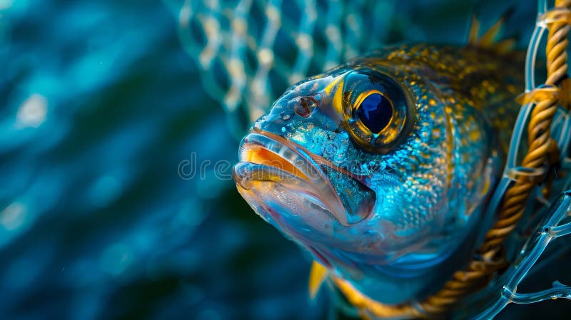 A Fish is Looking Out of a Net Stock Image - Image of marine, hook ...
