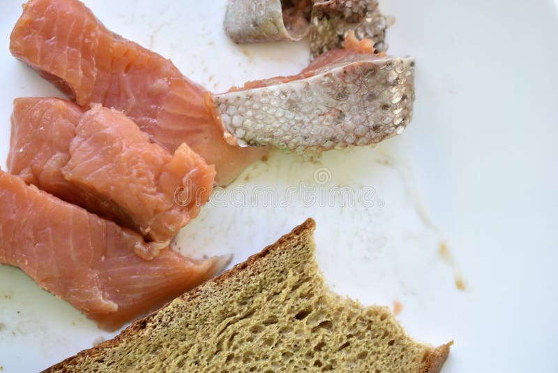 Fish Lunch Red Fish Slices with Bread Stock Photo - Image of dish ...