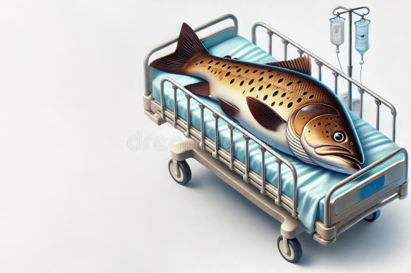 The Fish is Lying in a Hospital Bed. Space for Text. Stock Photo ...