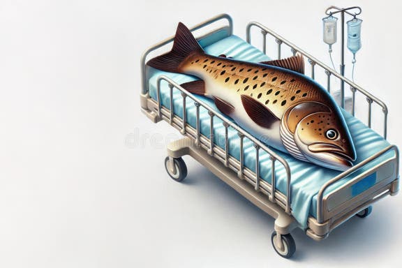 The Fish is Lying in a Hospital Bed. Space for Text. Stock Photo ...