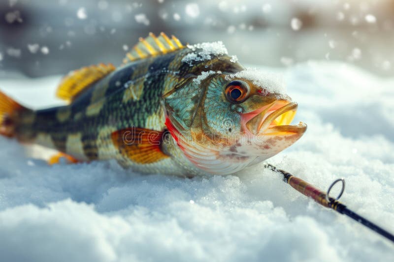 A Fish Lying on the Snow, Suitable for Winter-themed Designs Stock ...