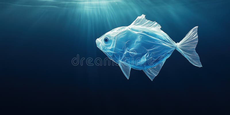 Fish Made of Plastic Bag Underwater Stock Illustration - Illustration ...
