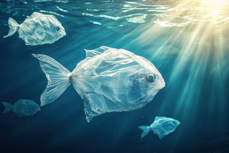 A Fish Made of Plastic Bags is Swimming in the Ocean, Plastic Pollution ...