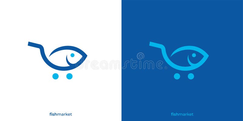 Fish Market Logo. Fish and Shopping Cart or Trolley with Minimalist ...