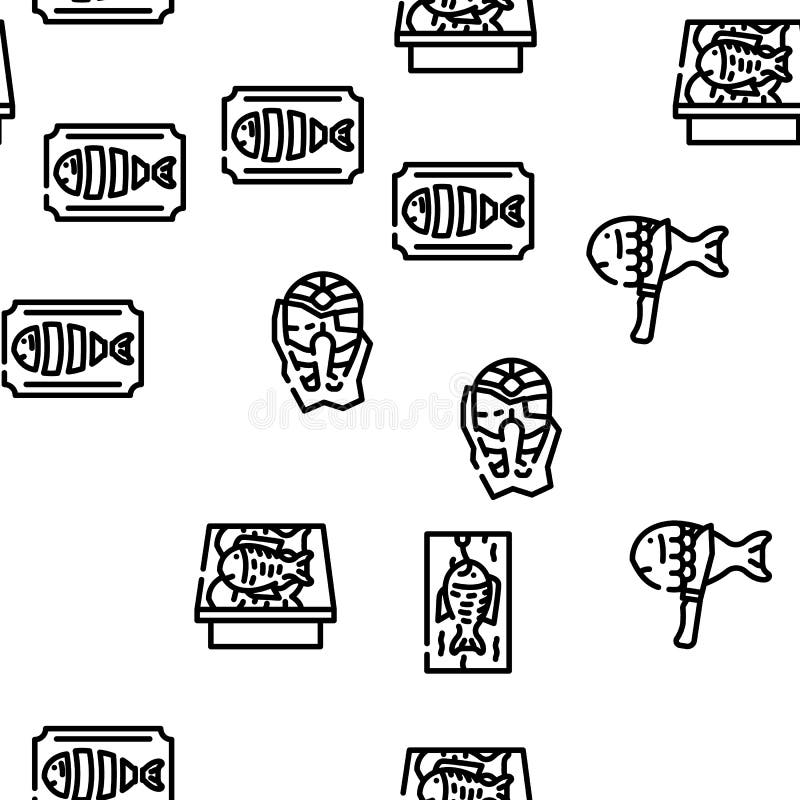 Fish Market Product Vector Seamless Pattern Stock Vector - Illustration ...