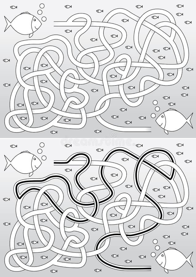 Fish maze puzzle game stock vector. Illustration of graphic - 124230936