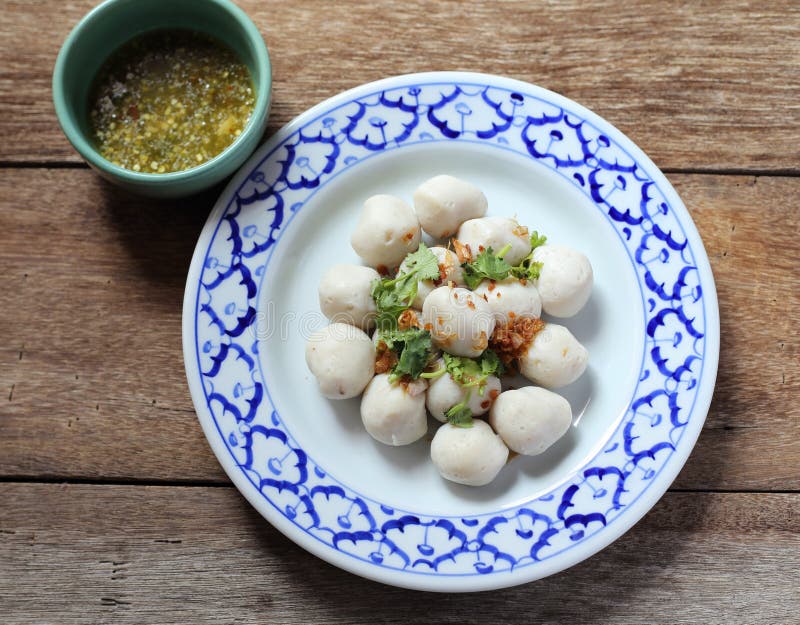 Fish Meat Ball in Plate on Wood Stock Photo - Image of healthy, seafood ...