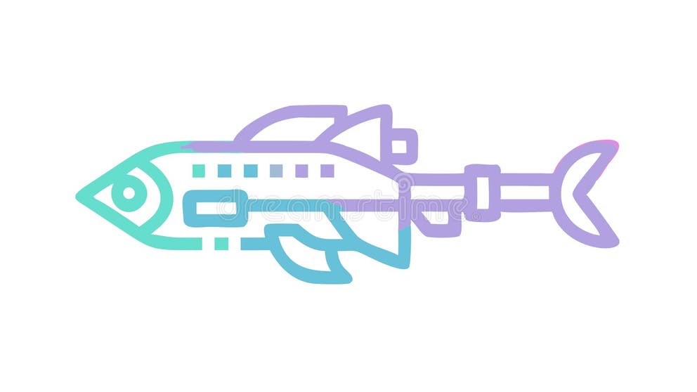Fish with Mechanical Elements, Cyborg Creature, Vector Design ...