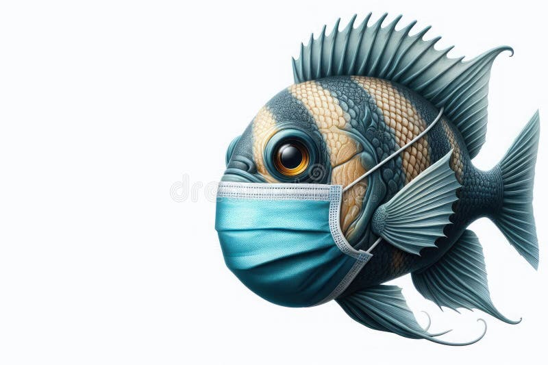 Fish in a Medical Mask on a Light Background. Space for Text. Stock ...