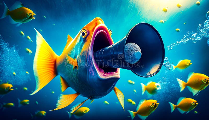 Fish with Megaphone in Its Mouth. Generative AI Stock Illustration ...