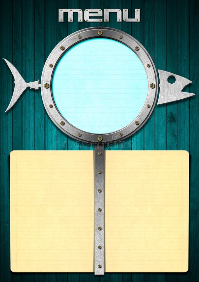 Fish Menu with Metal Porthole Stock Illustration - Illustration of ...