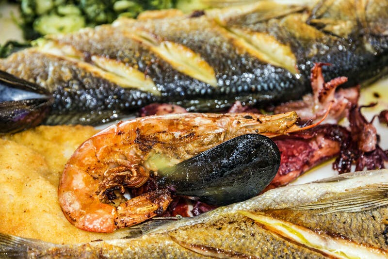 Fish and Mix of Sea Food on the Plate Stock Image - Image of pacific ...