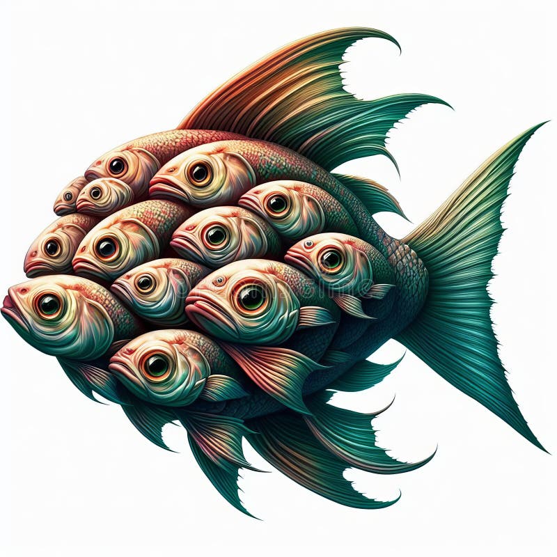 A Fish with Multiple Heads and Tails, Creating a Bizarre Illus Stock ...