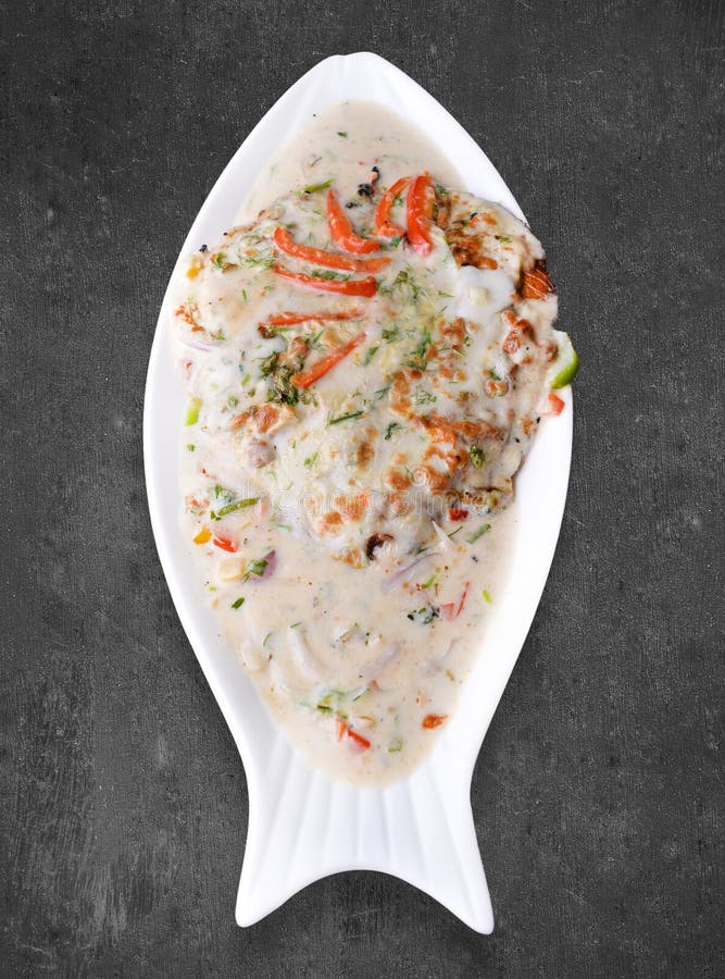 Fish with Mushroom Sauce stock photo. Image of mustard - 90145392