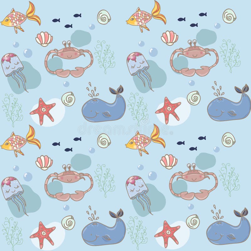 Fish Nautical Seamless Pattern Stock Illustration - Illustration of ...