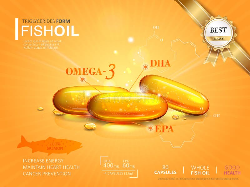 Fish oil ads template stock vector. Illustration of sale - 308622787