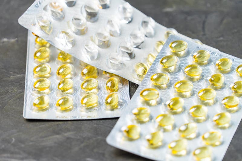 Fish Oil Capsules in Blister Pack. Place for Your Text. Stock Photo ...