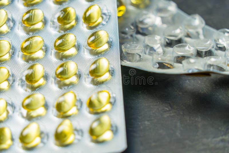 Fish Oil Capsules in Blister Pack. Place for Your Text. Stock Image ...