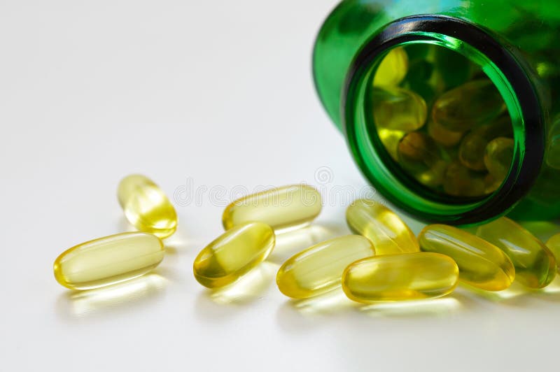 Fish Oil Capsules With Green Pill Bottle Stock Photo - Image of healthy ...