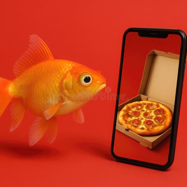 Fish Ordering Pizza Via Smartphone. Stock Image - Image of surreal, device: 387946729