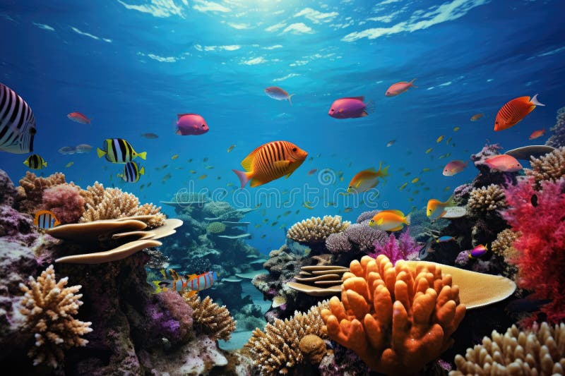 Fish Over a Coral Reef in the Sea Stock Illustration - Illustration of ...