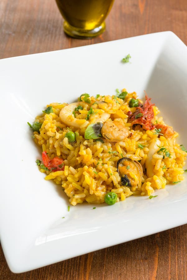 Fish Paella, Spanish Cuisine Stock Photo - Image of mollusk, paella ...