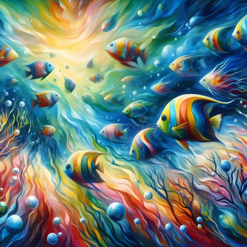 A Fish Painting Style Image. Stock Illustration - Illustration of water ...